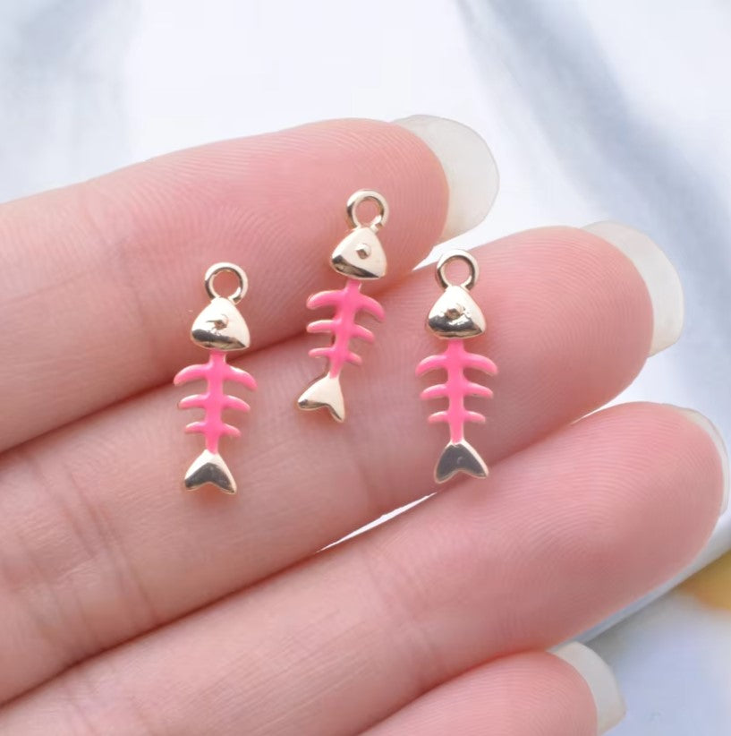 Rose Red Enamel Mini Fish bone Charms Two-sided Dripping Oil Pendant ...