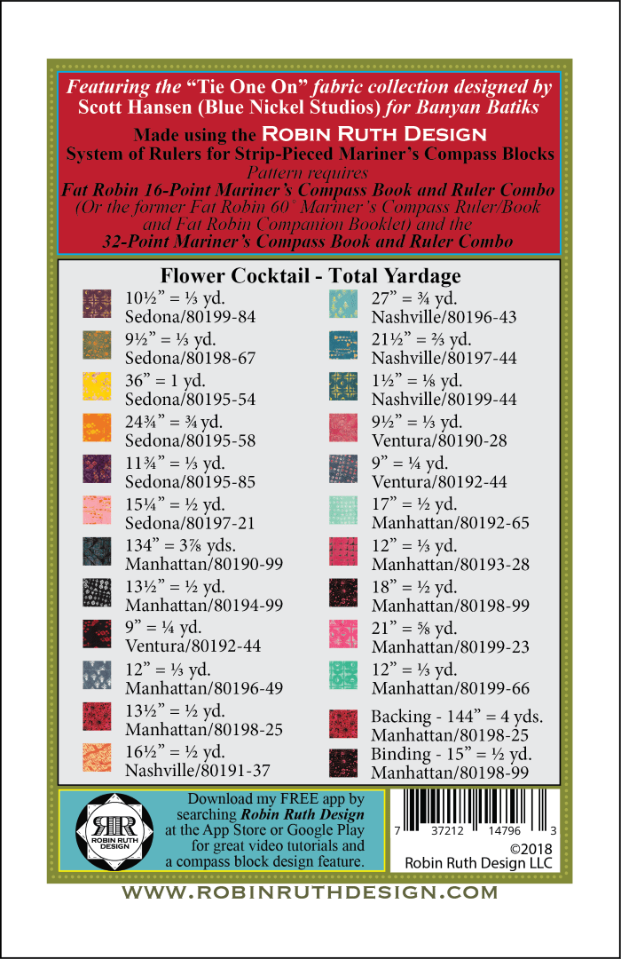 ROBIN RUTH - FLOWER COCKTAIL PATTERN – Artistic Quilts with Colors Inc.